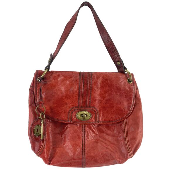 Fossil | Bags | Fossil Red Leather Shoulder Bag Womens Purse Preowned ...